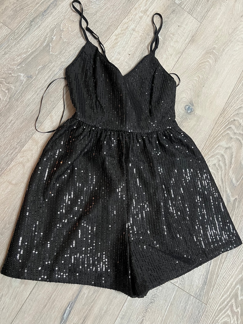 Black Sequin Romper Open Back - Etsy