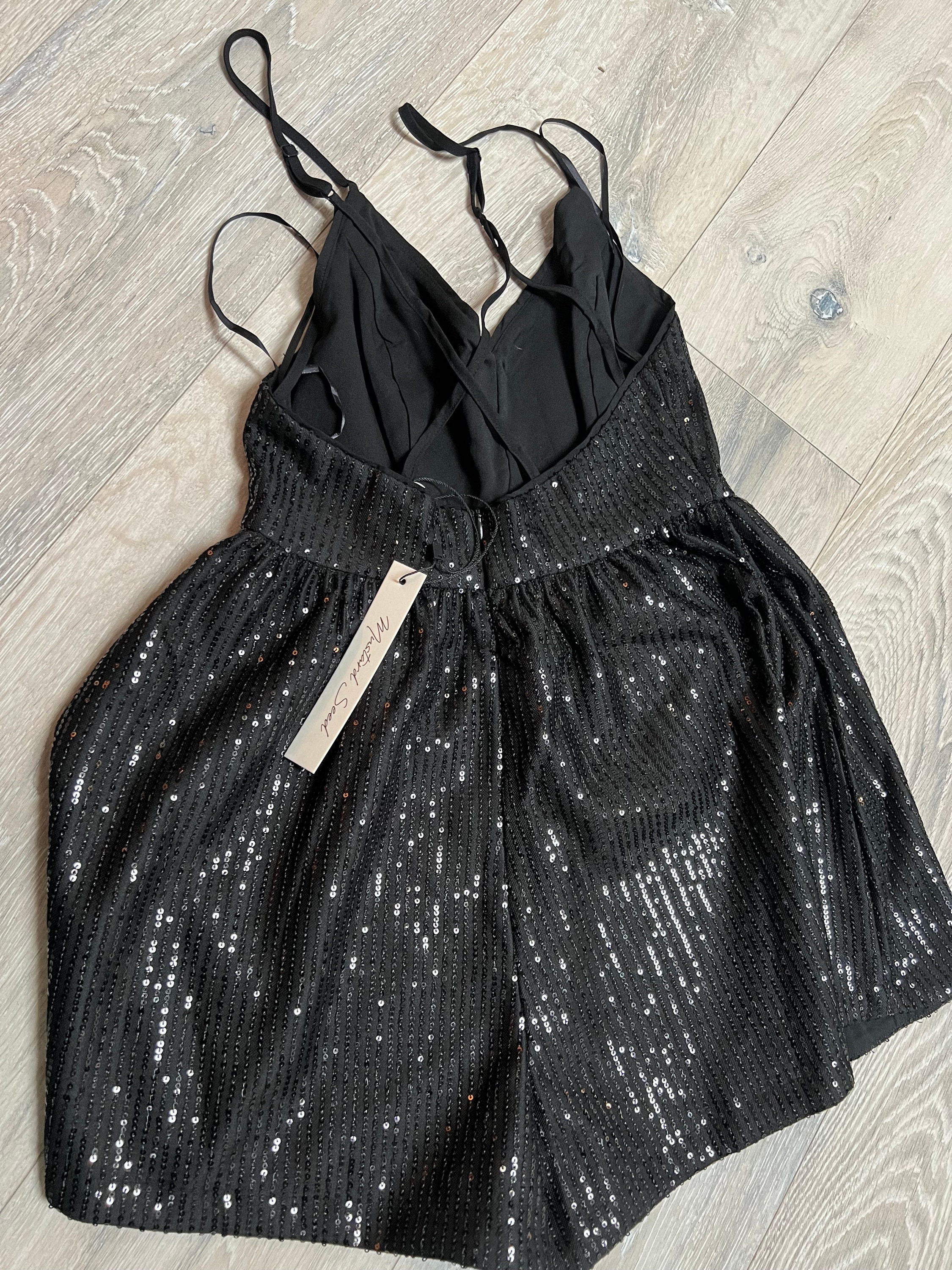 Black Sequin Romper Open Back - Etsy