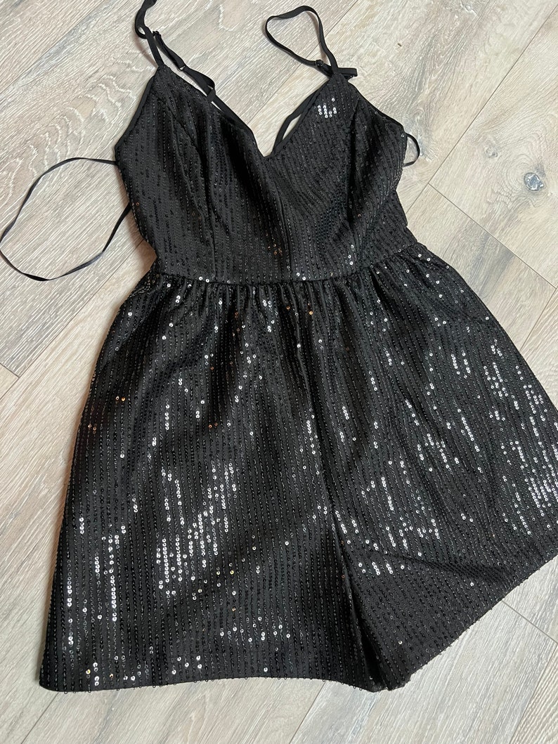 Black Sequin Romper Open Back - Etsy