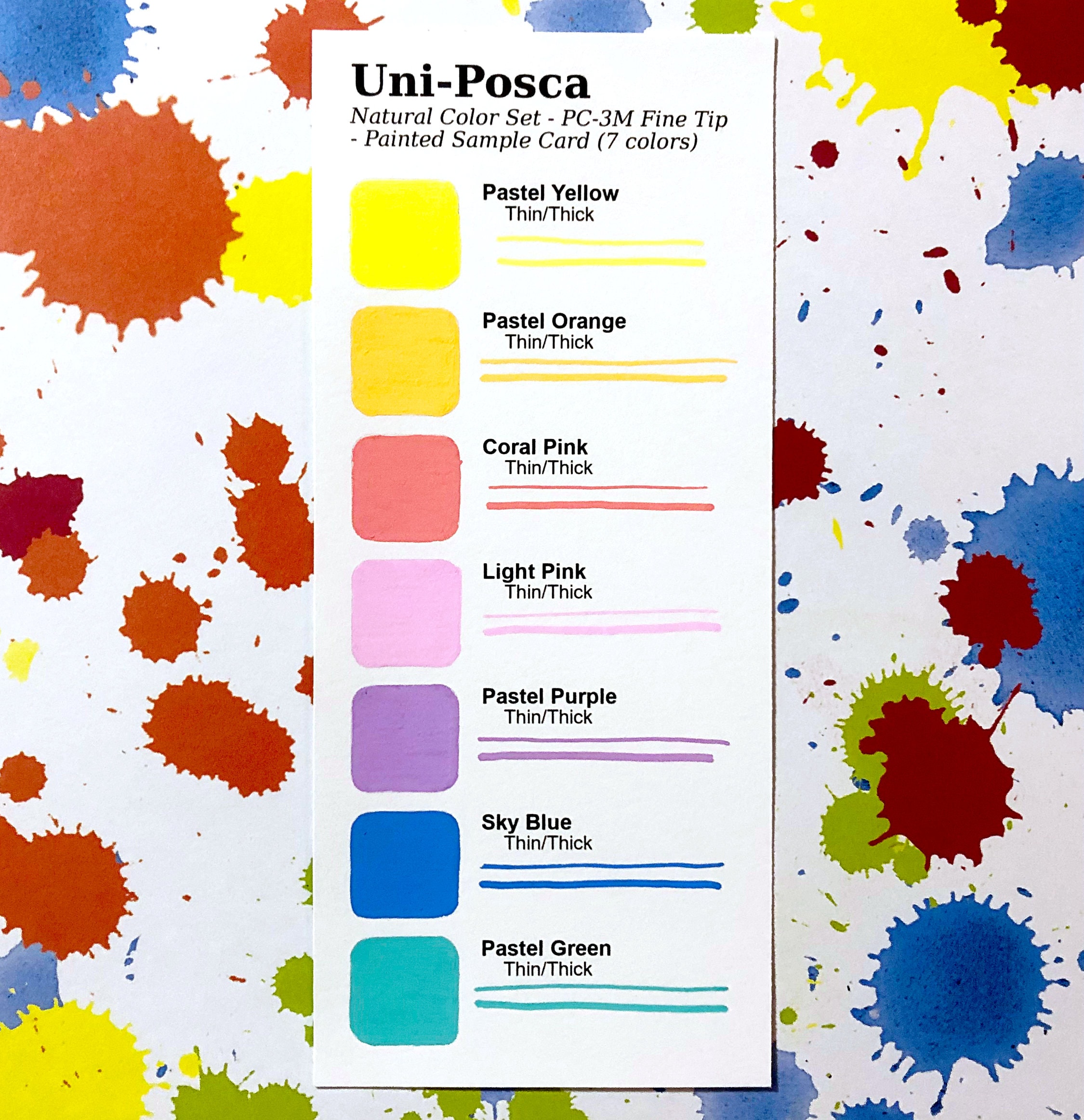 Uni-posca - 3M Natural Color Acrylic Marker Set Painted Swatch Card (7 ...