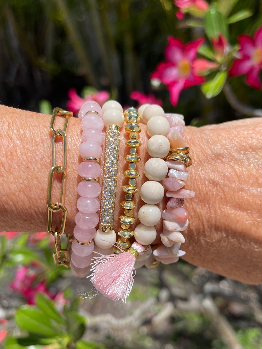 Rose Quartz Bead Bracelet/opal Chips/moonstone Bead Bracelets/paper ...