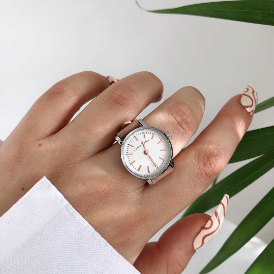 Reloj de anillo de plata de acero inoxidable y cuero 4 x pieza | Etsy