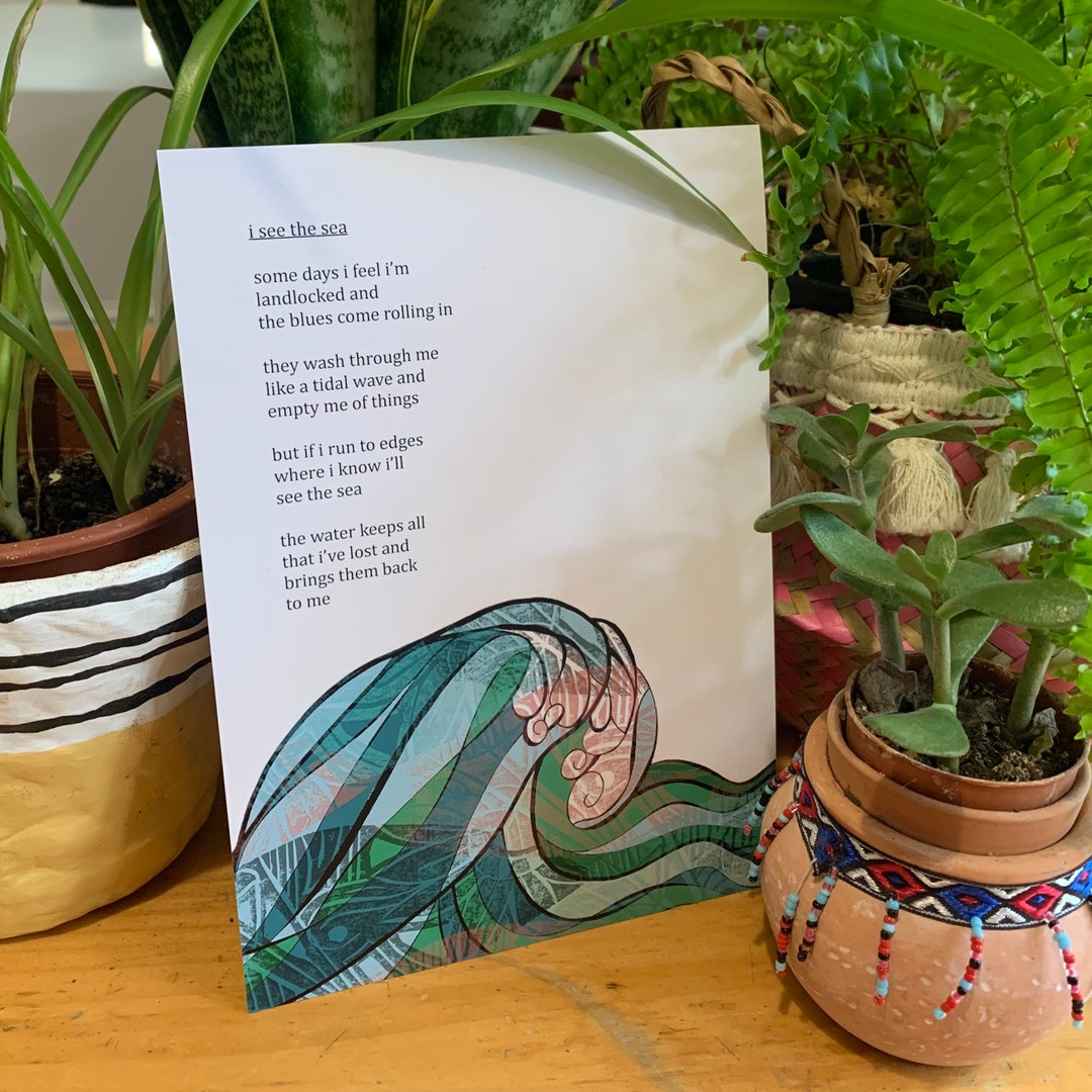 Ocean Wall Art Print and Postcard Poem - Sea Poetry With Nature Artwork ...