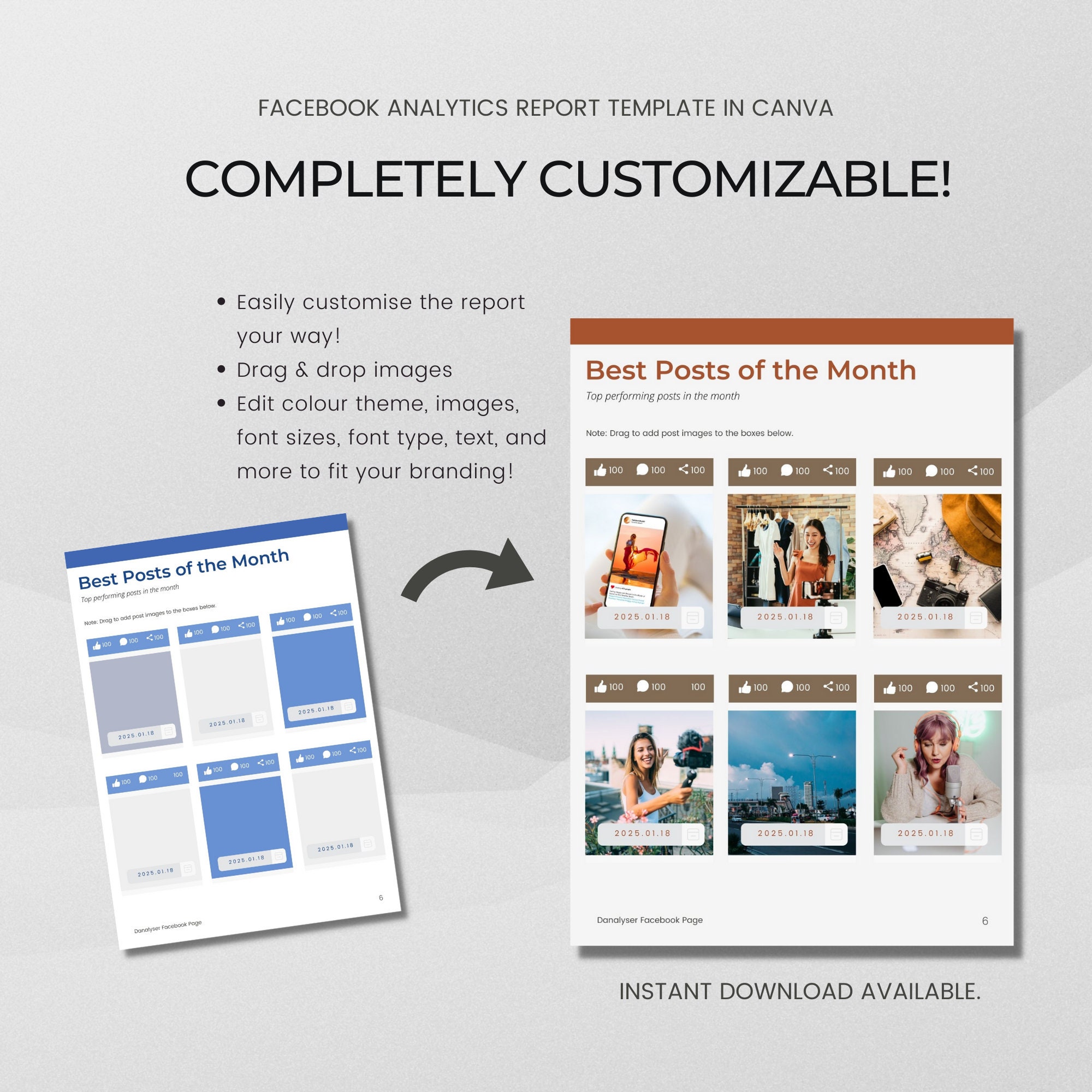 Facebook Monthly Analytics Report Template Canva, FB Page Insights, Ads ...