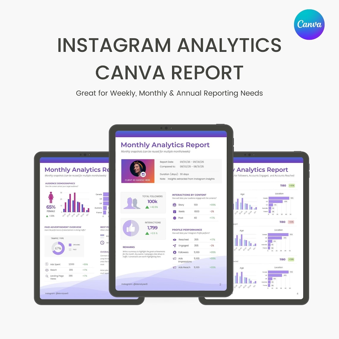 Instagram Analytic Report PDF, Marketing Performance Report, Monthly ...