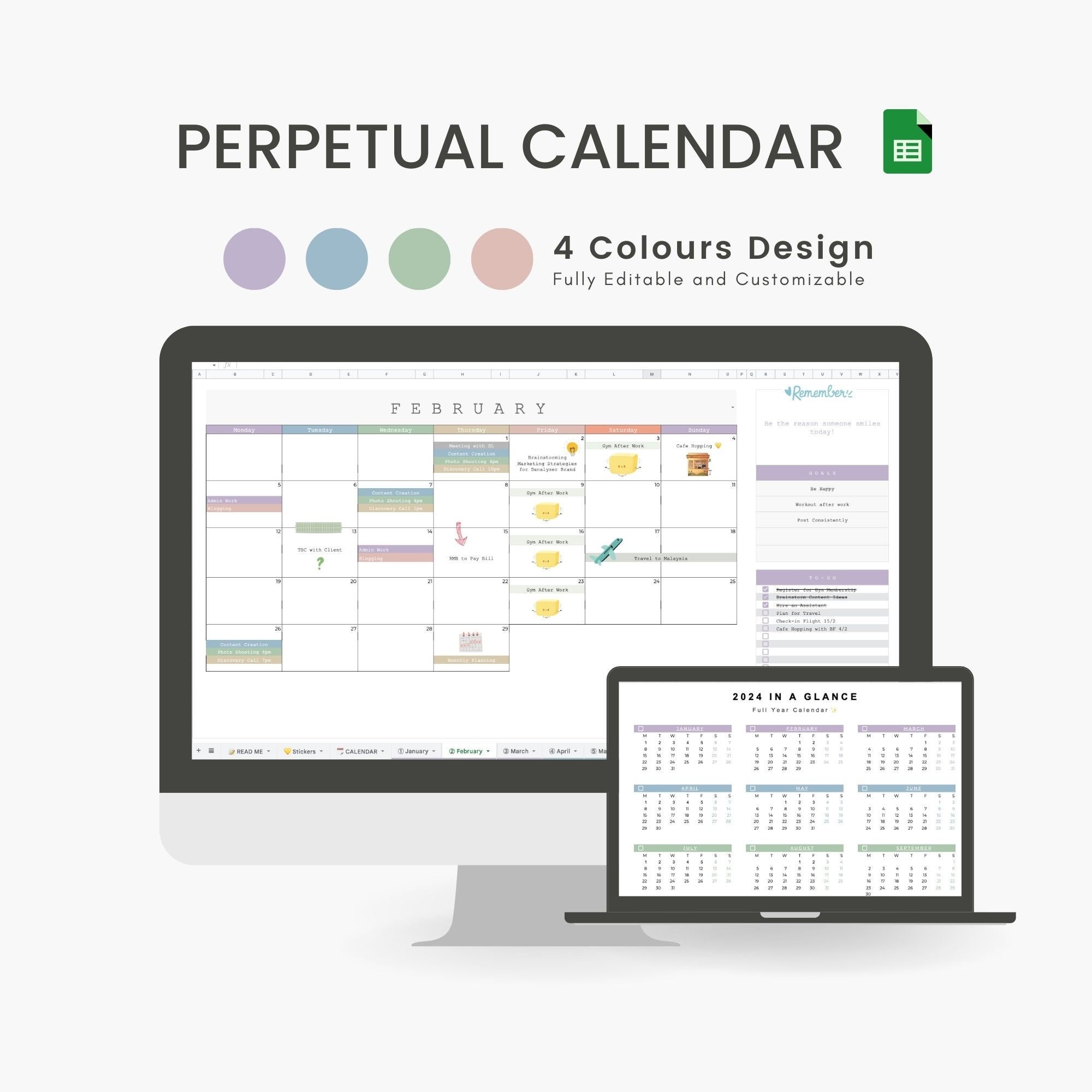 2025 Google Sheets Calendar Planner, Simple Aesthetic Yearly & Monthly ...