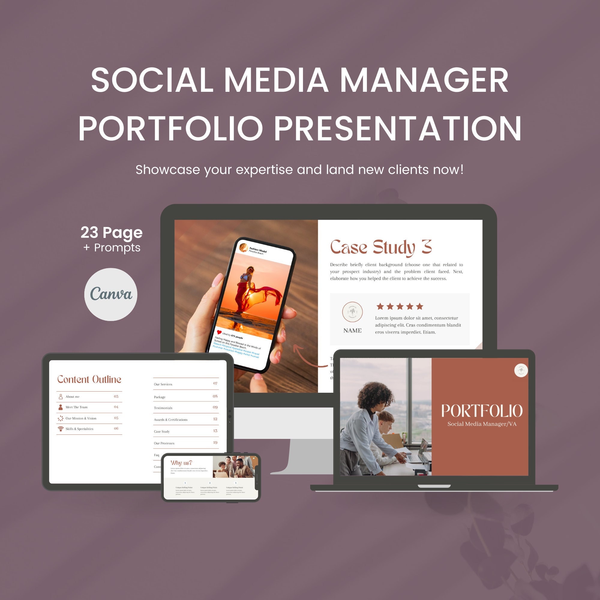Social Media Manager SMM Portfolio Template Canva, New Customer ...