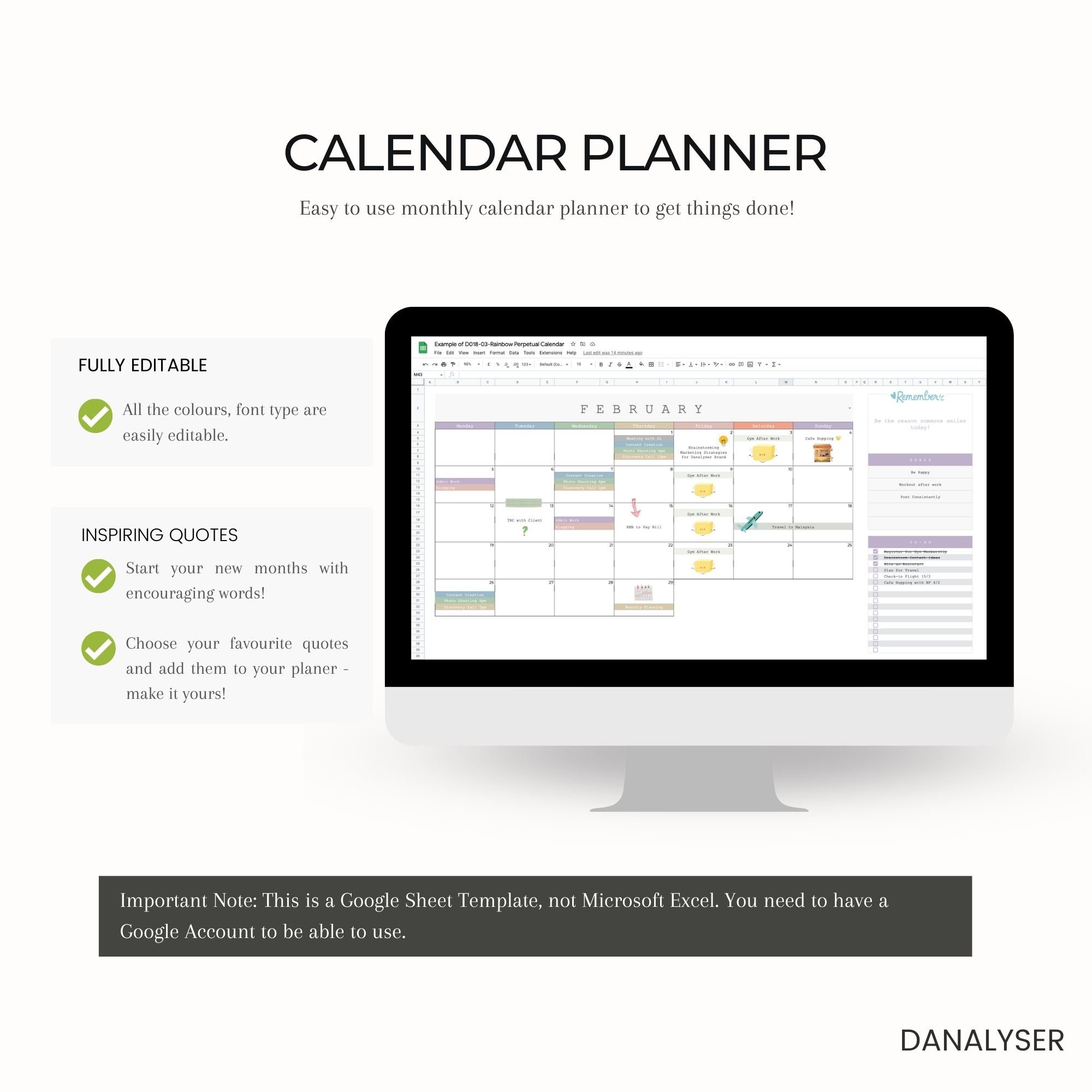 2025 Google Sheets Calendar Planner, Simple Aesthetic Yearly & Monthly ...