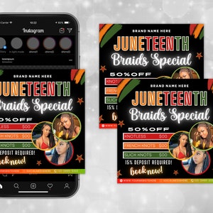 Juneteenth Flyer, Juneteenth Sale Flyer, Knotless Braids Flyer, Summer ...