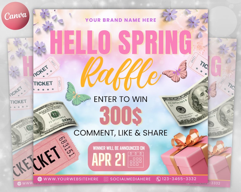 Spring Raffle Flyer, DIY Flyer Template Design, Spring Giveaway Flyer ...