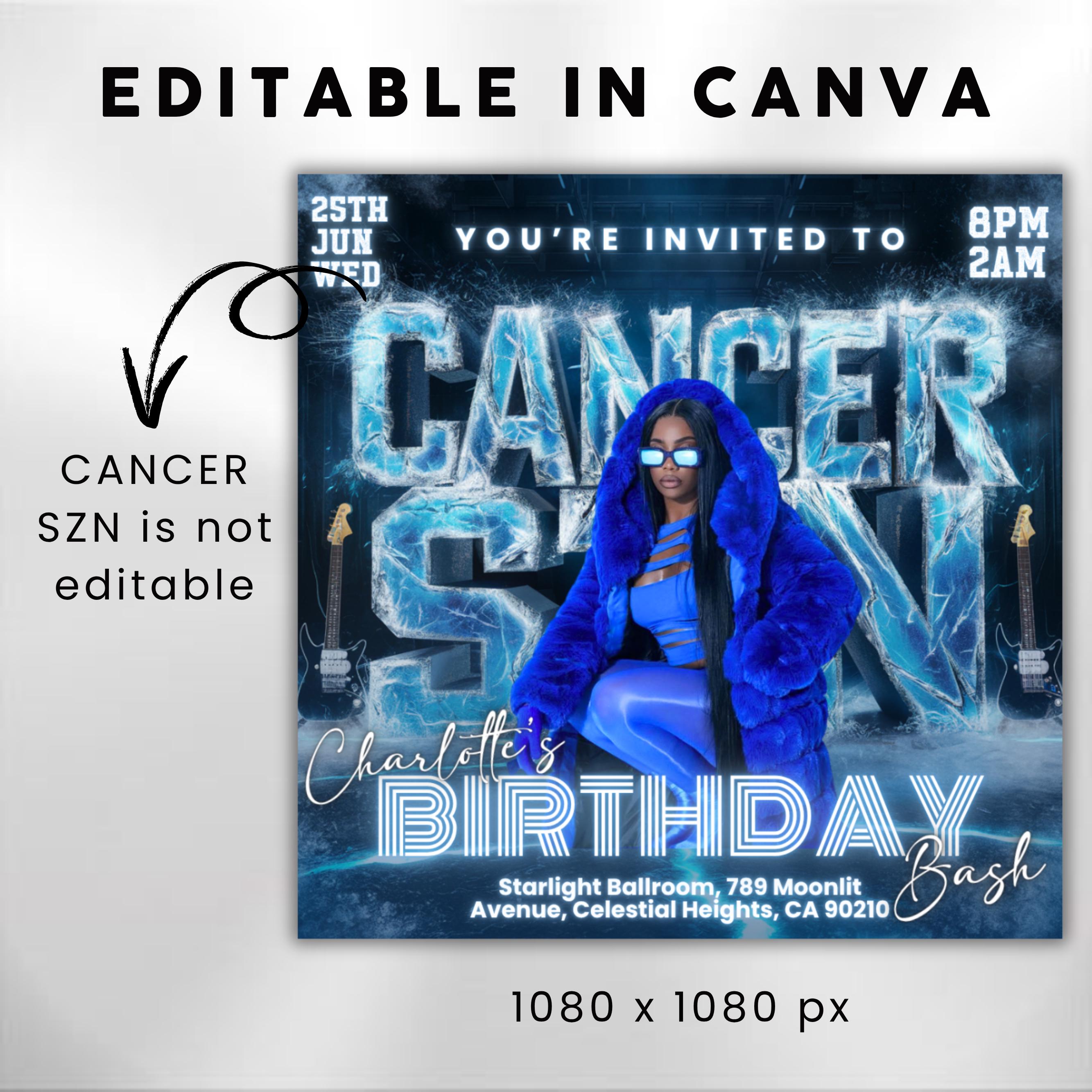 Cancer Season Party Flyer, Birthday Szn Flyer, Cancer Invitation Flyer ...