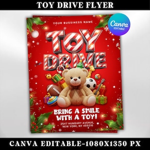 Christmas Toy Drive Flyer Canva Template, Christmas Party Flyer, Toy ...