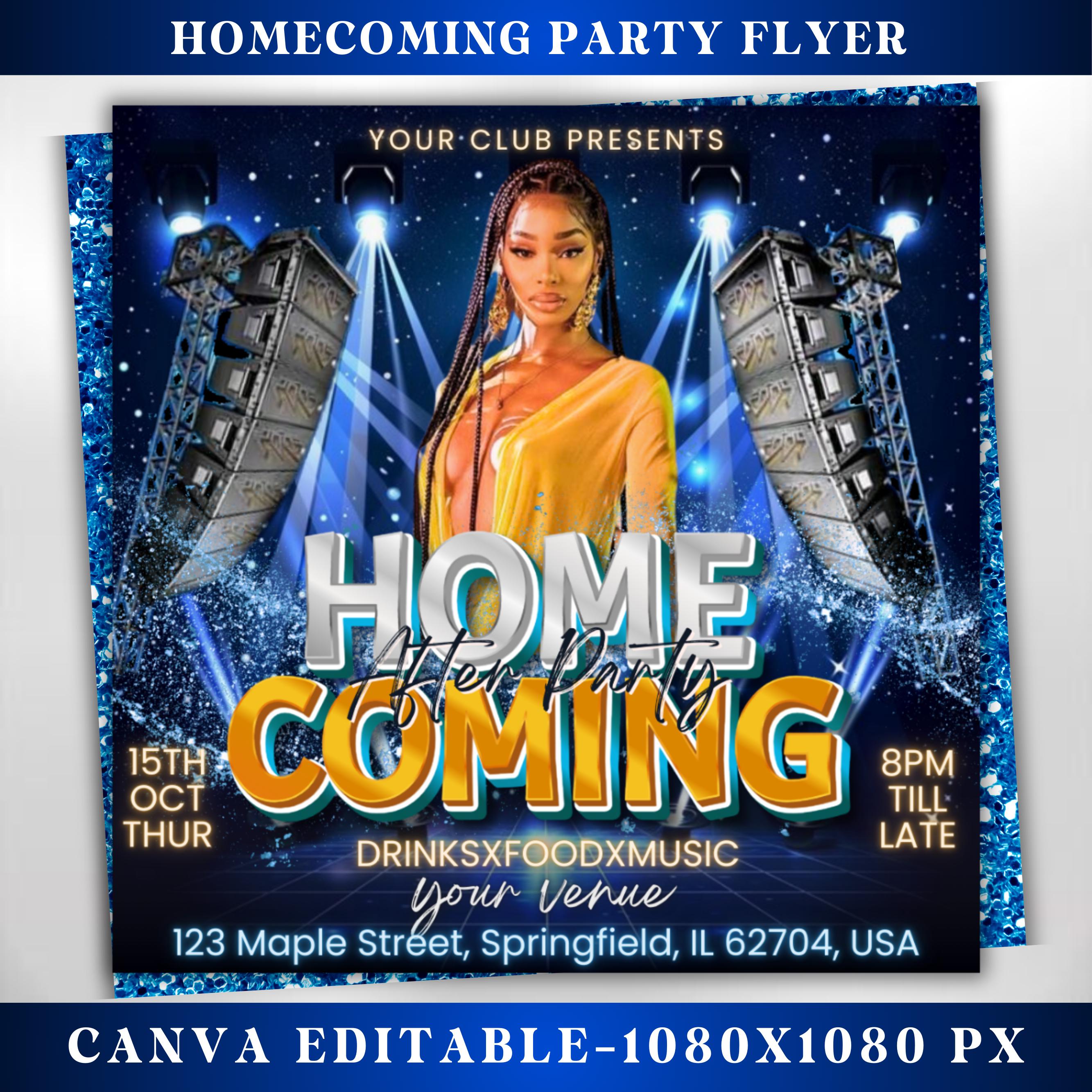 Editable Homecoming After Party Flyer Canva Template| College School ...