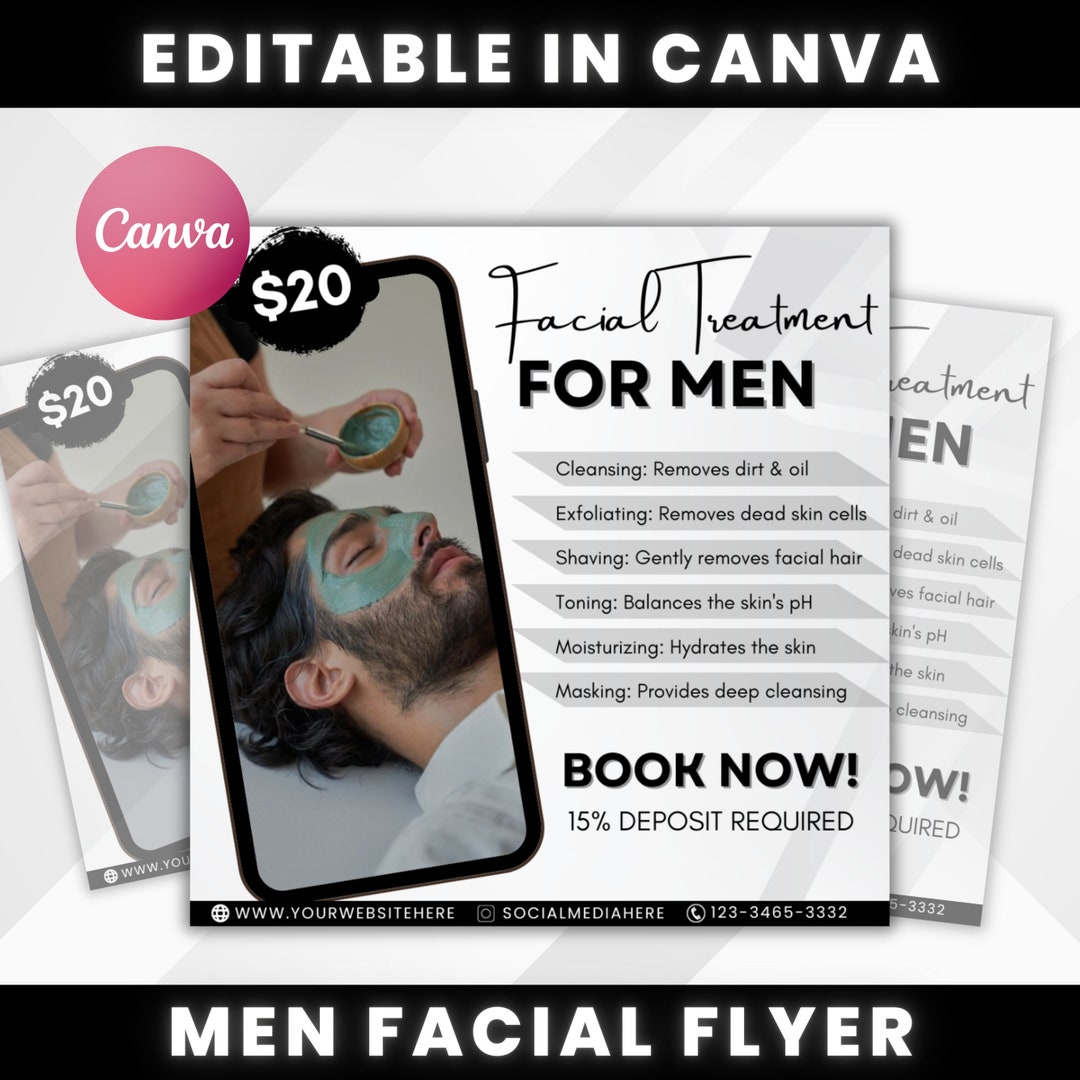 Men’s Facial Specials Flyer DIY Canva Template Facial Treatment Flyer ...