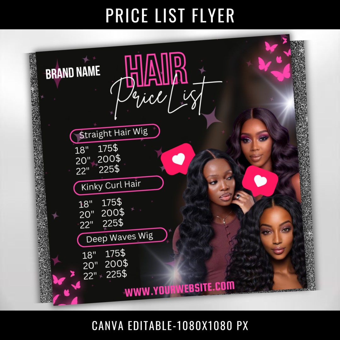 Hair Price List Template, DIY Hair Price List Flyer, Hairstylist Flyer ...