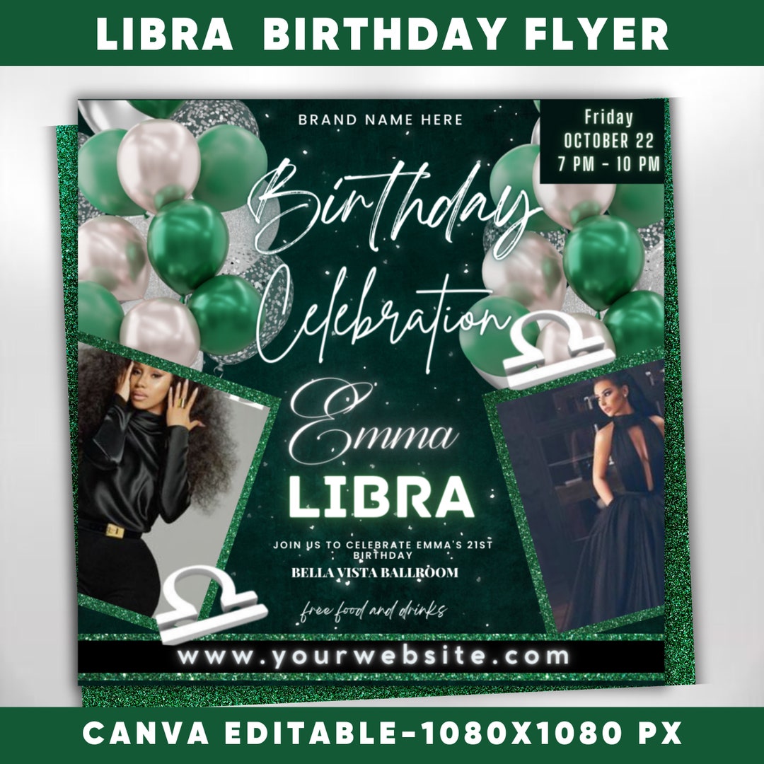 Libra Birthday Flyer, Birthday Template, Birthday Girl, Party Flyer ...