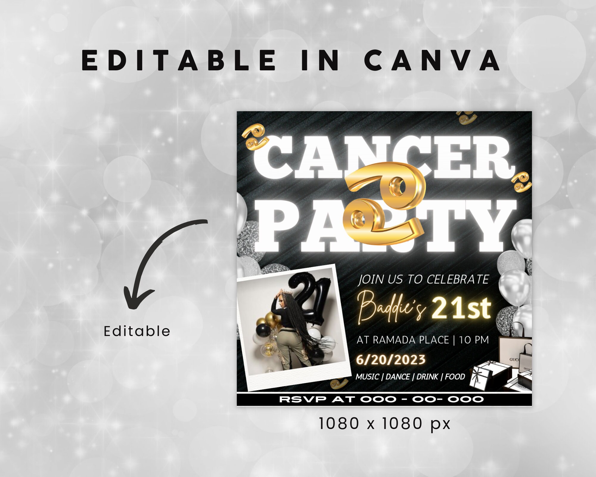 Cancer Birthday Flyer, Birthday Template, Birthday Girl, Party Flyer ...