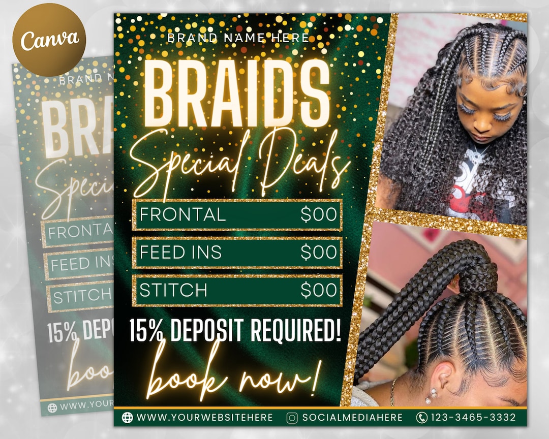 Braids Specials Flyer | DIY Hair Stylist Braiding Knotless Braid Salon ...