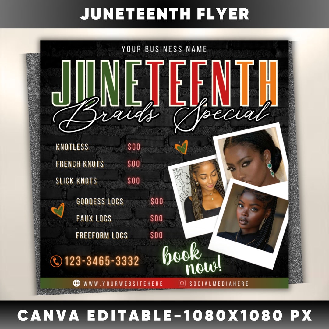 Juneteenth Sale Flyer, Juneteenth Booking Flyer, Hair Flyer, Summer ...