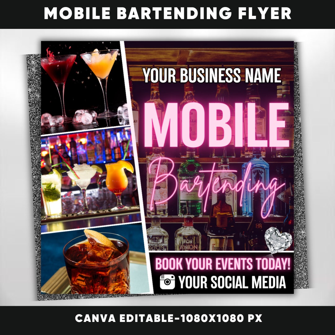 Mobile Bartending Flyer, DIY Mixologist Bartender Drink Services Party ...