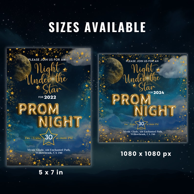 Prom Send Off, A Night Under the Stars Prom Flyer, School Dance Prom ...