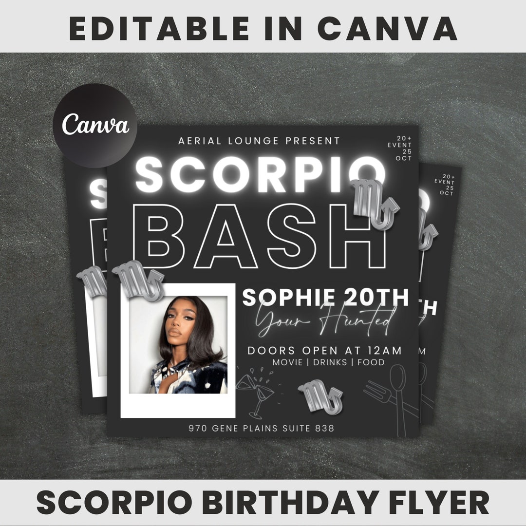 Scorpio Birthday Flyer Birthday Template Birthday Girl - Etsy