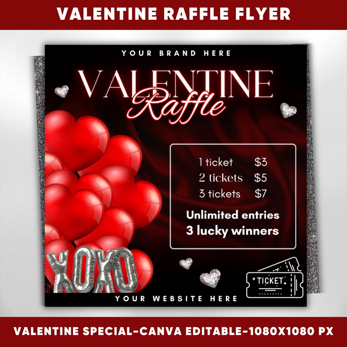 Raffle Flyer for Valentines Day, DIY Flyer Template Design, February ...
