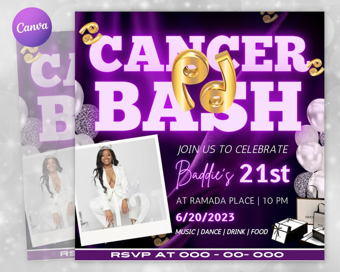 Cancer Birthday Flyer, Birthday Template, Birthday Girl, Party Flyer ...