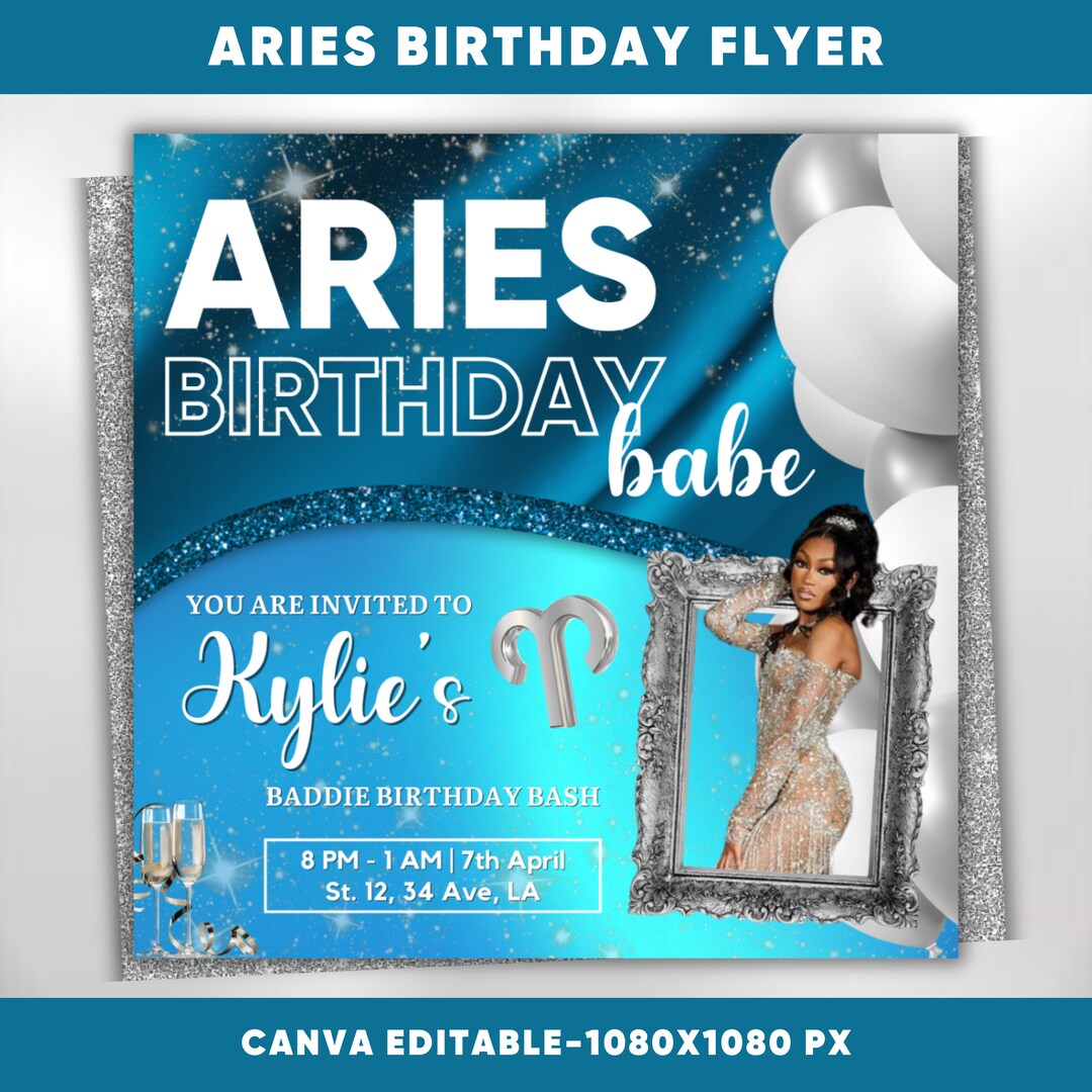 Aries Birthday Flyer, Birthday Flyer Templates, Girl Birthday Party ...