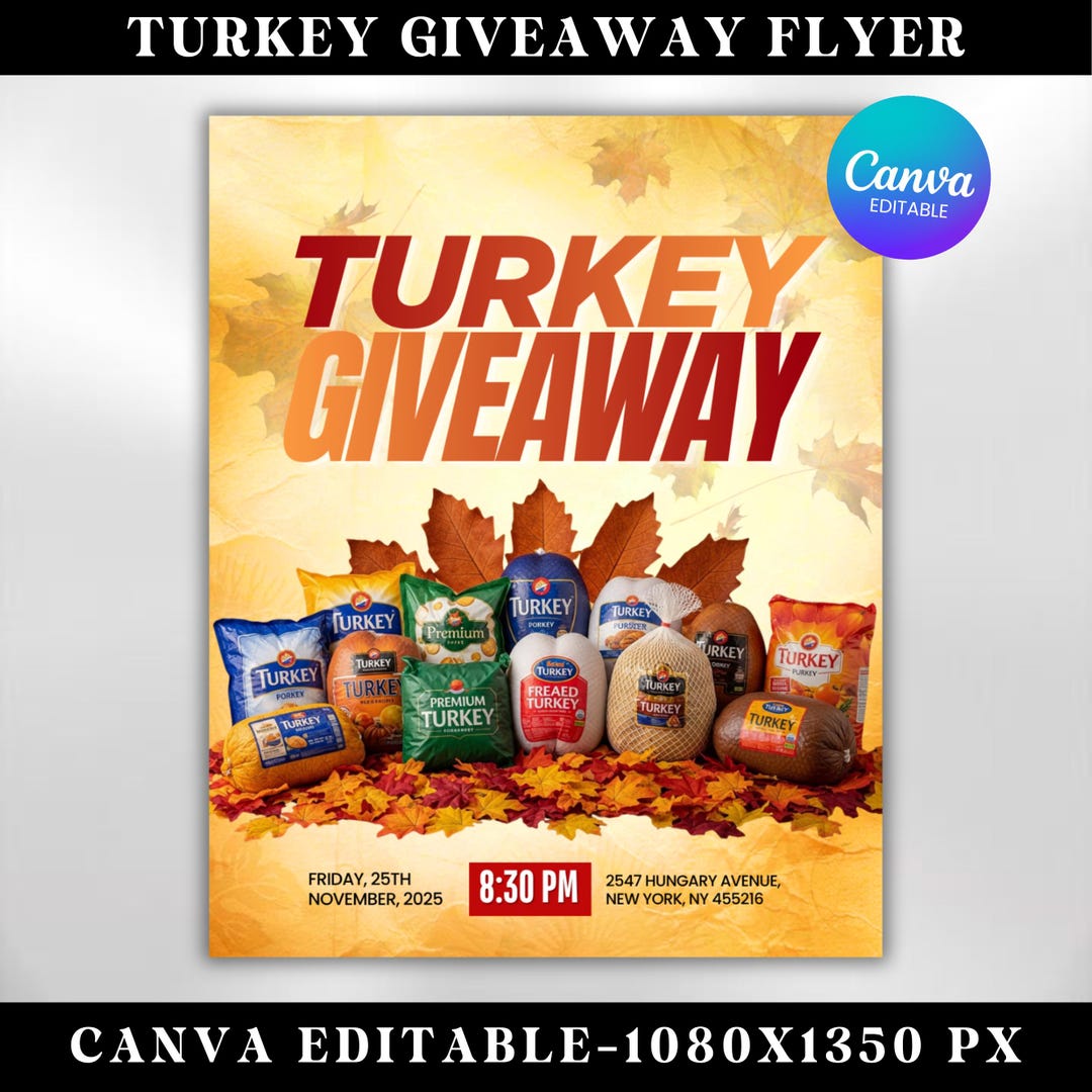 Turkey Giveaway Flyer, Church Turkey Giveaway Flyer, Thanksgiving ...