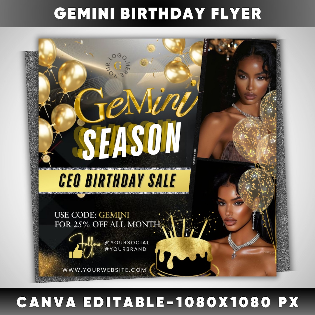 Gemini Birthday Flyer, Gemini Birthday Invitation, Birthday Event ...