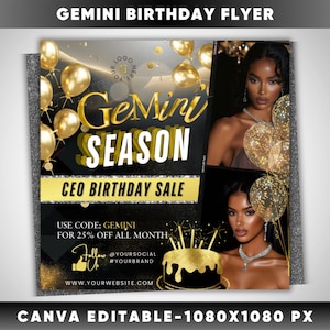 Gemini Birthday Flyer, Gemini Birthday Invitation, Birthday Event ...