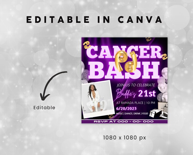 Cancer Birthday Flyer, Birthday Template, Birthday Girl, Party Flyer ...