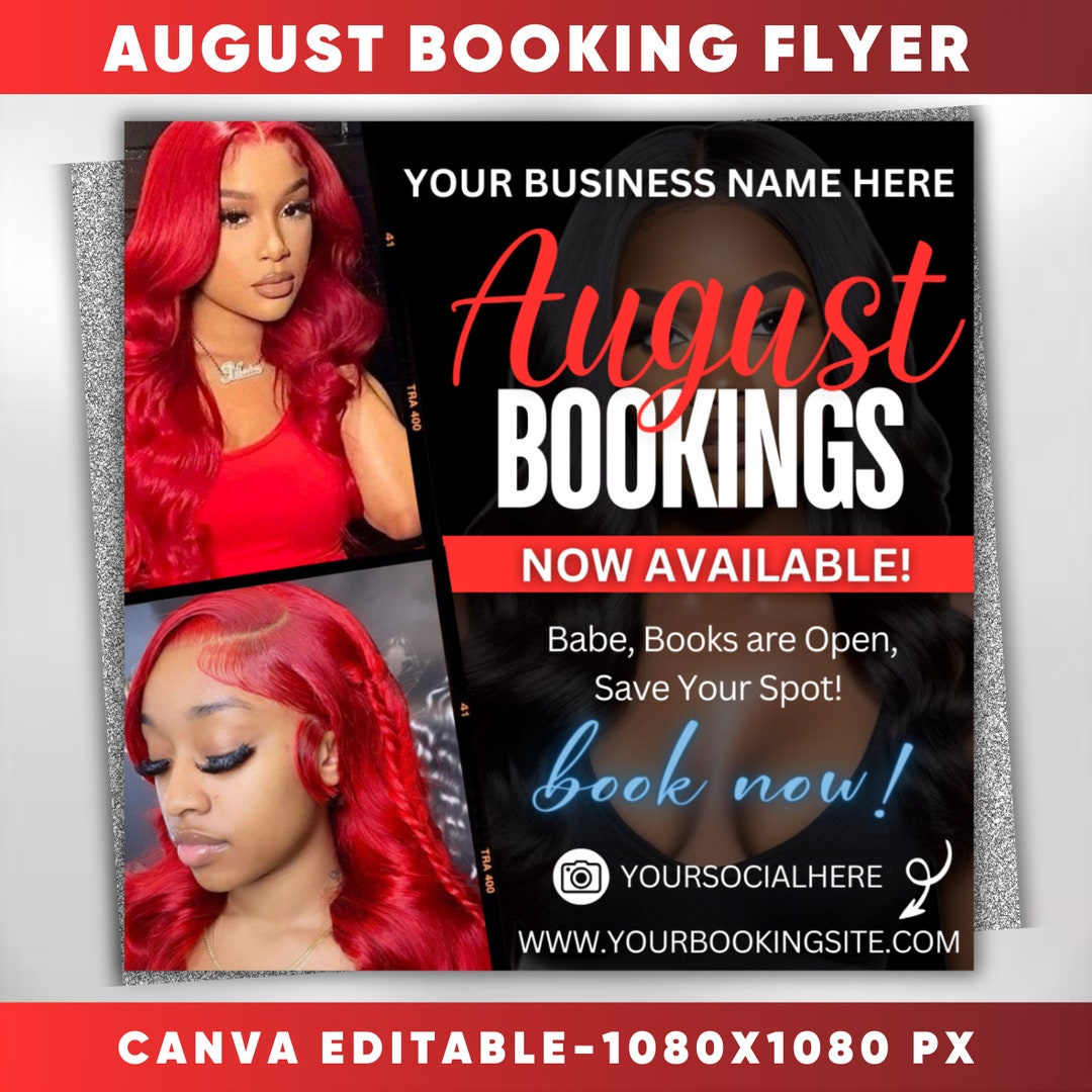 August Booking Flyer, Appointent Available Flyer, DIY Summer Flyer ...
