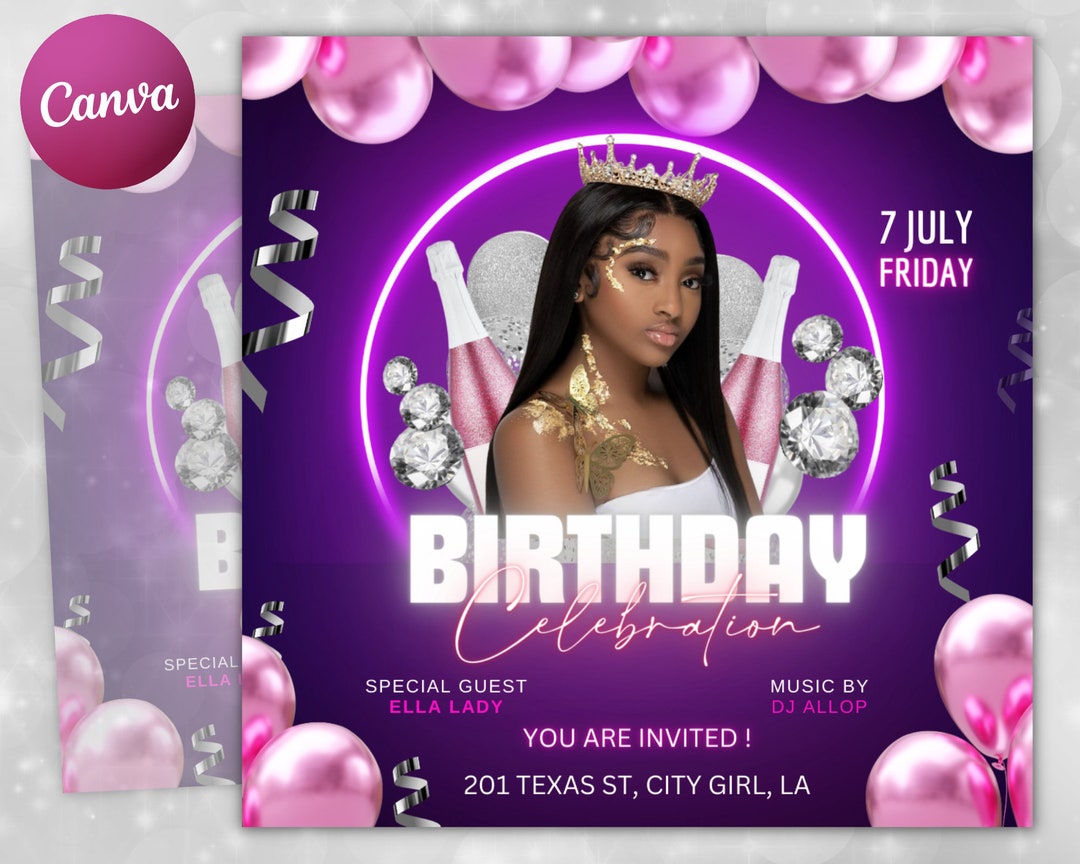 Happy Birthday Flyer, Editable Birthday Flyer, Birthday Girl Invitation ...