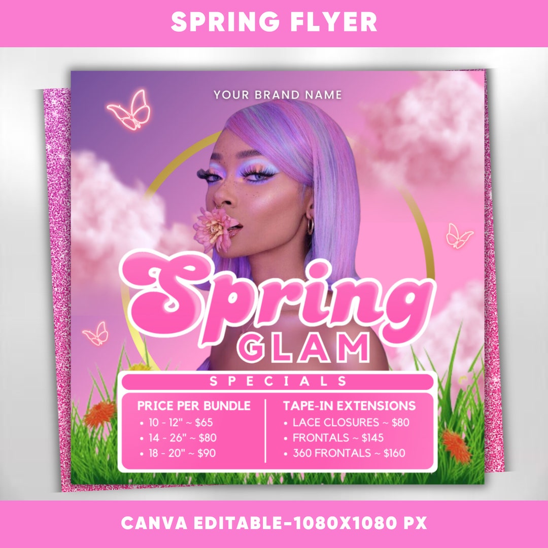 Spring Break Flyer, March Bookings, Editable Spring Glam Flyer Template ...