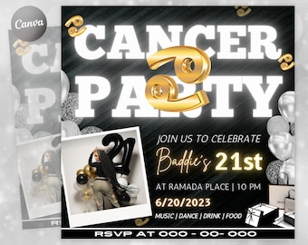 Cancer Birthday Flyer, Birthday Template, Birthday Girl, Party Flyer ...