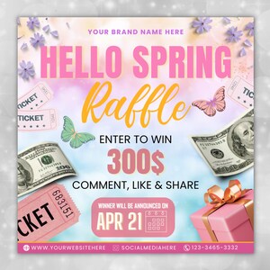 Spring Raffle Flyer, DIY Flyer Template Design, Spring Giveaway Flyer ...