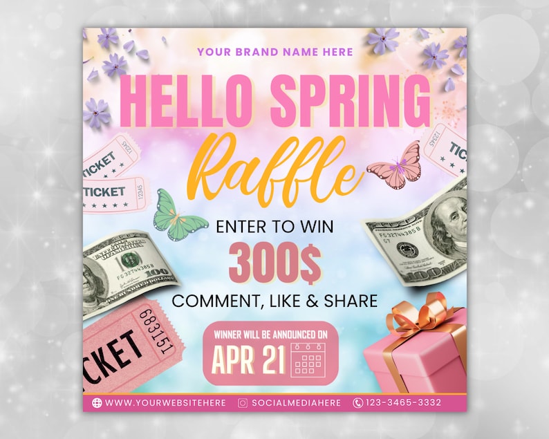 Spring Raffle Flyer, DIY Flyer Template Design, Spring Giveaway Flyer ...