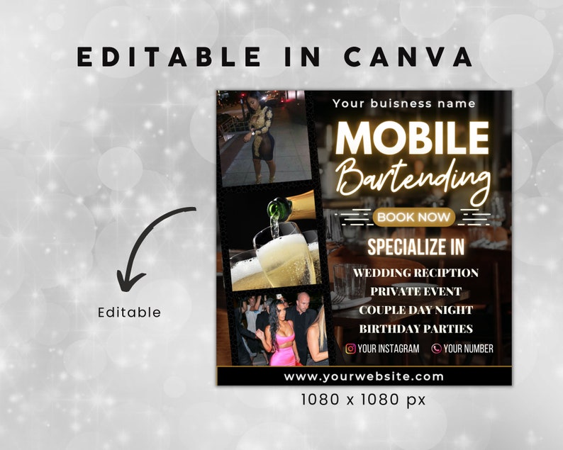 Mobile Bartending Flyer DIY Flyer Template Design Bar Flyer - Etsy