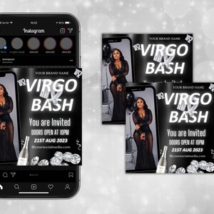 Editable Virgo Birthday Flyer, Birthday Template, Birthday Girl, Black ...