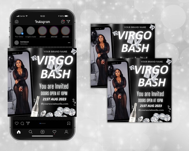 Editable Virgo Birthday Flyer, Birthday Template, Birthday Girl, Black ...