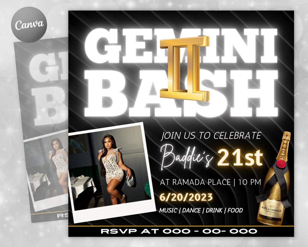 Gemini Birthday Flyer, Birthday Template, Birthday Girl, Party Flyer ...