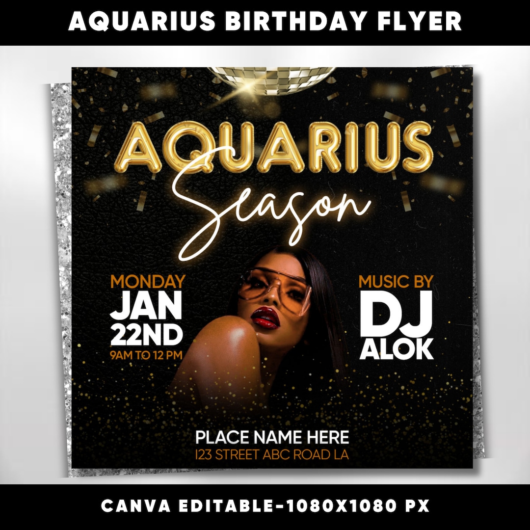Aquarius Birthday Flyer, Aquarius Bash Flyer, Birthday Flyer, Birthday ...
