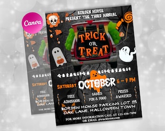 EDITABLE Trunk or Treat, Halloween Flyer, Trunk or Treat Invitation ...