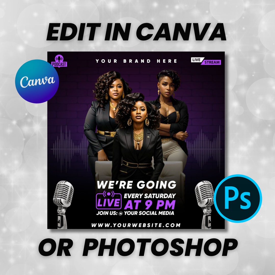 Podcast Flyer, Editable Podcast Template, Live, Talk Show, Radio Show ...