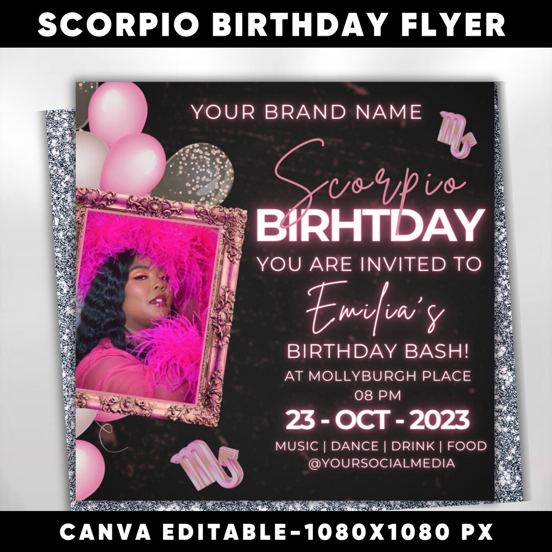 Editable Scorpio Birthday Flyer, Scorpio Invitation, Scorpio Flyer ...