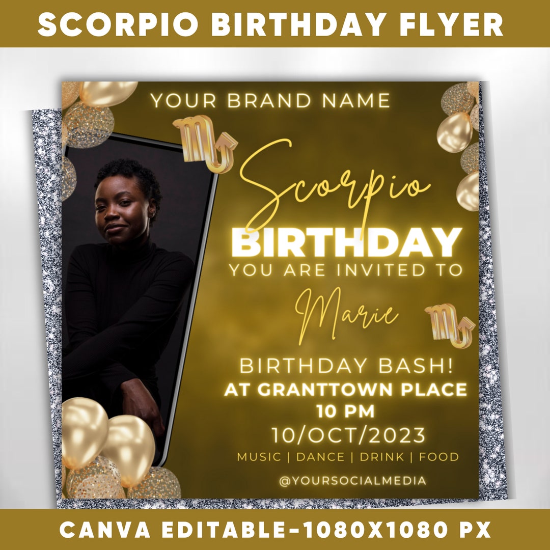 Scorpio Birthday Flyer, Birthday Template, Birthday Girl, Party Flyer ...