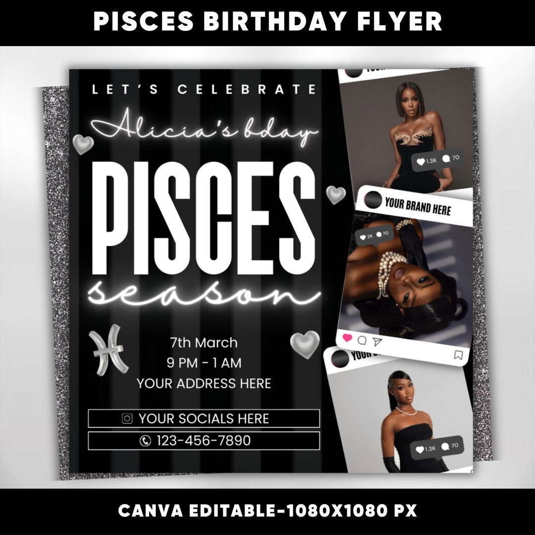 Pisces Birthday Flyer, Pisces Flyer, Birthday Flyer, Pisces Bash Flyer ...