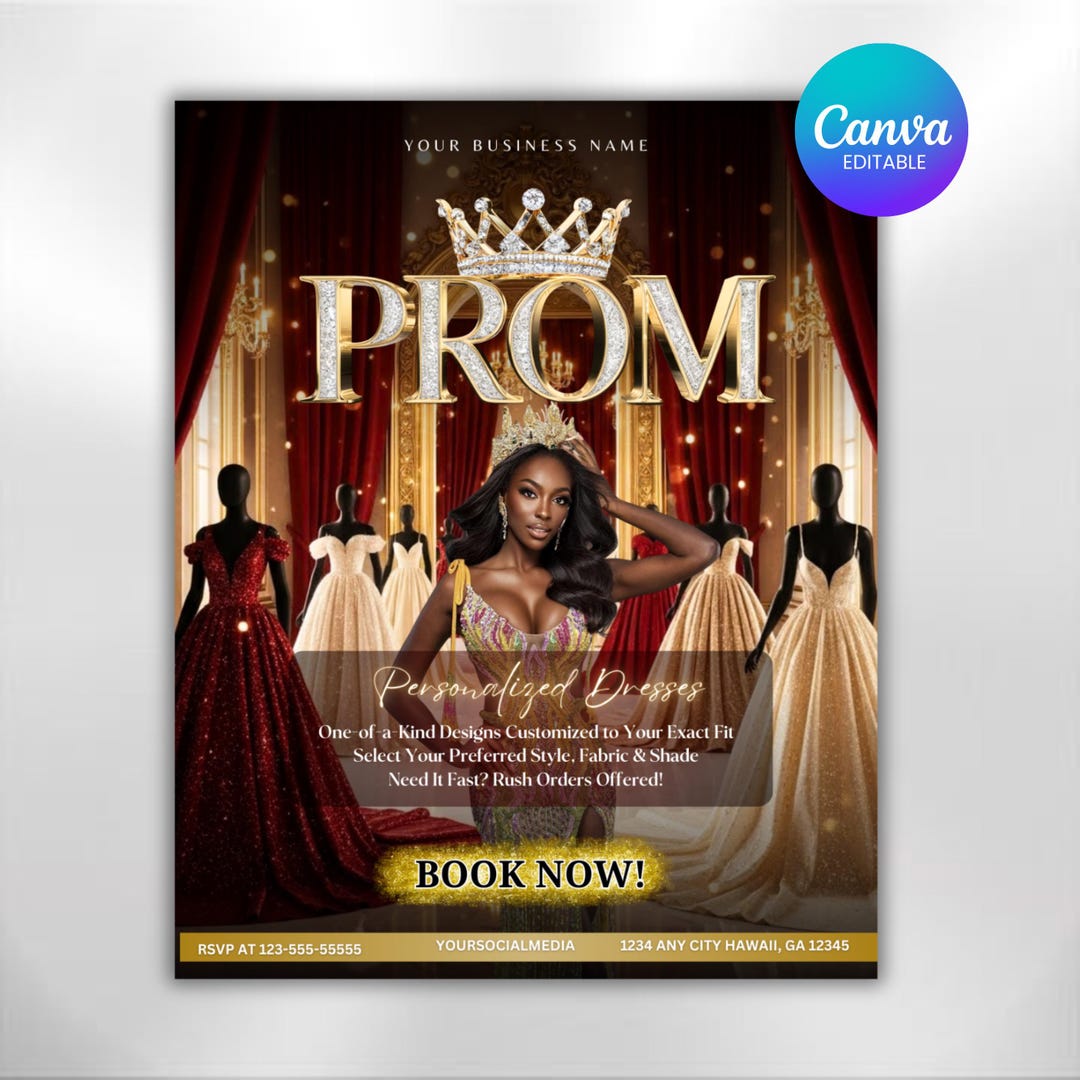 Elegant Prom Dress Flyer Template, Dress Flyer for Prom Send Off ...